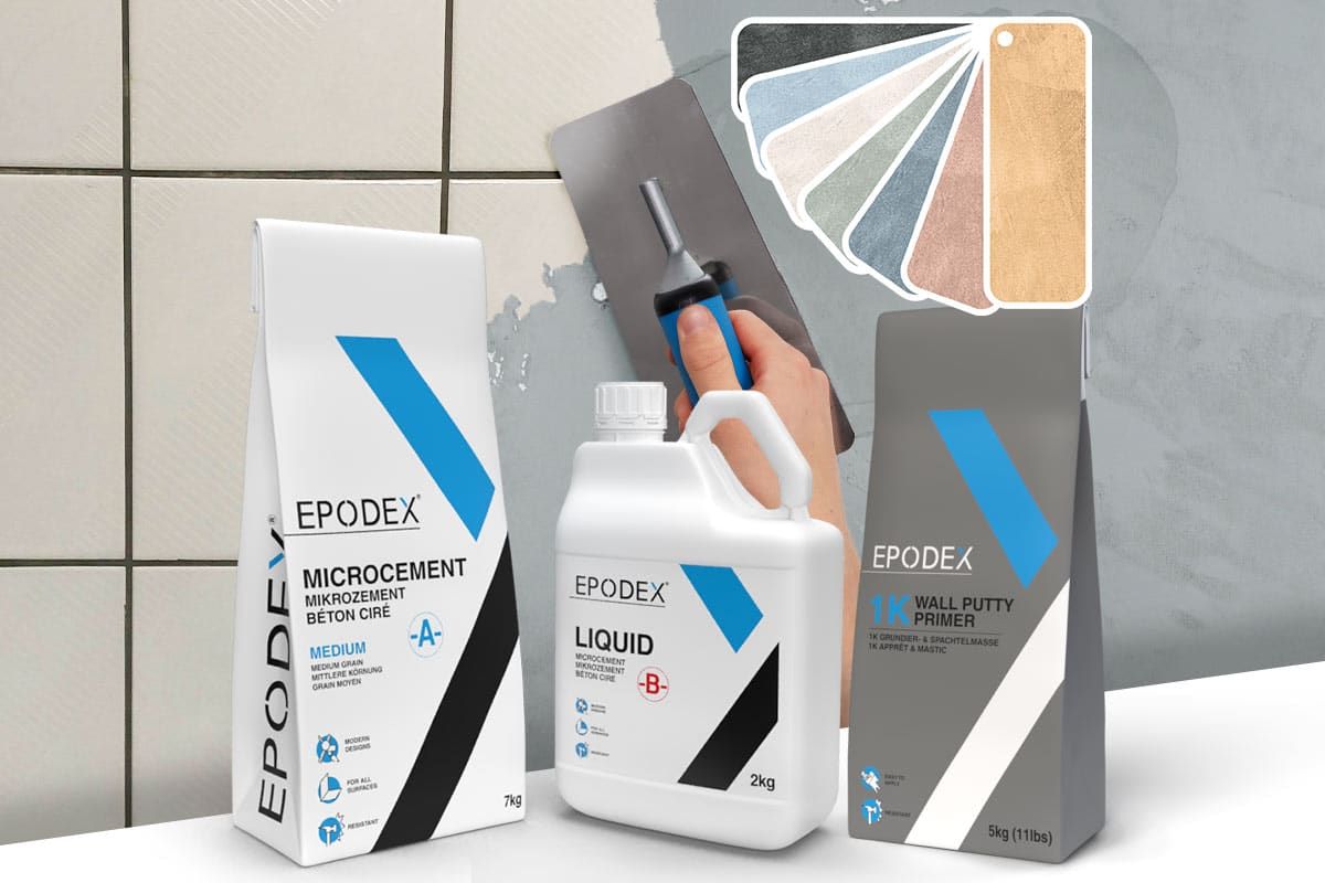 Microcement set for tiles incl. primer & levelling compound | EPODEX GCC